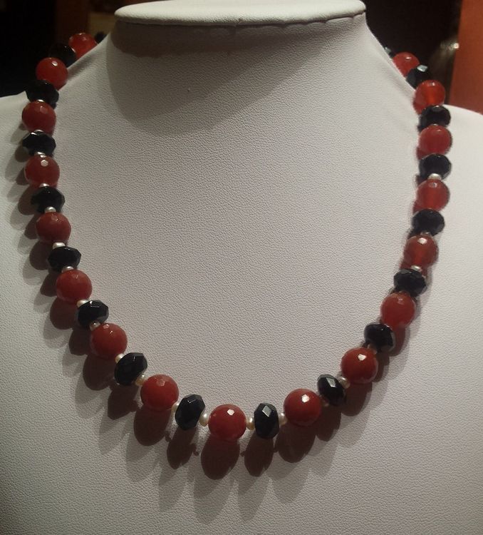 NEU: Karneol Onyx Perlen Kette Collier | Kaufen auf Ricardo