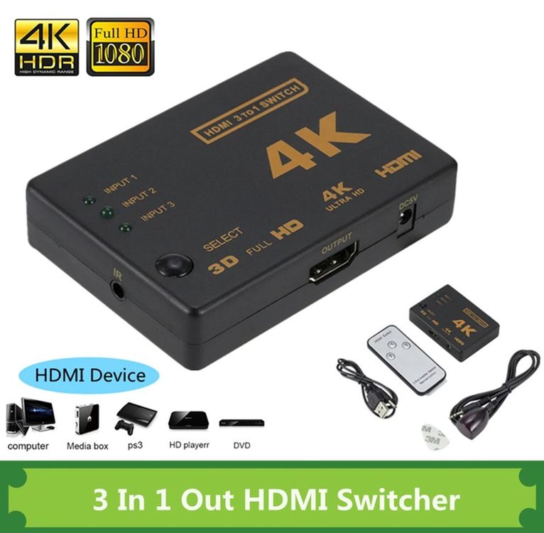 4K 2K 3x1 HDMI Kabel Spliter HD 1080P Video Switcher Adapter (Neu ...