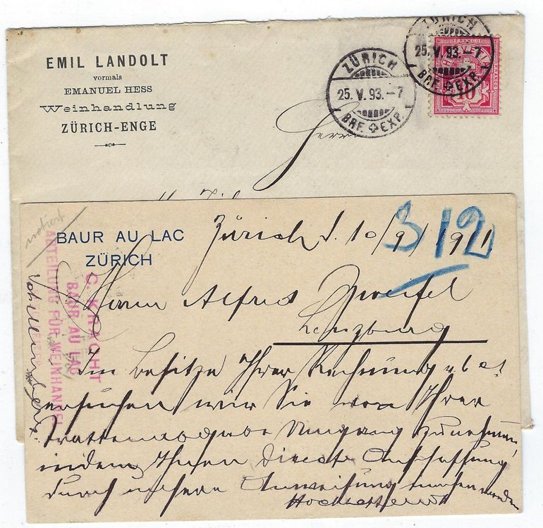 Zürich 1893/1011: Emil Landolt Weinh./ Baur au Lac | Kaufen auf Ricardo
