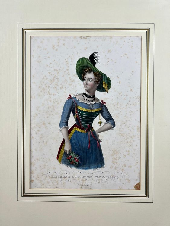 Altkolorierte Lithographie Bäuerin aus dem Kanton Graubünden | Kaufen ...