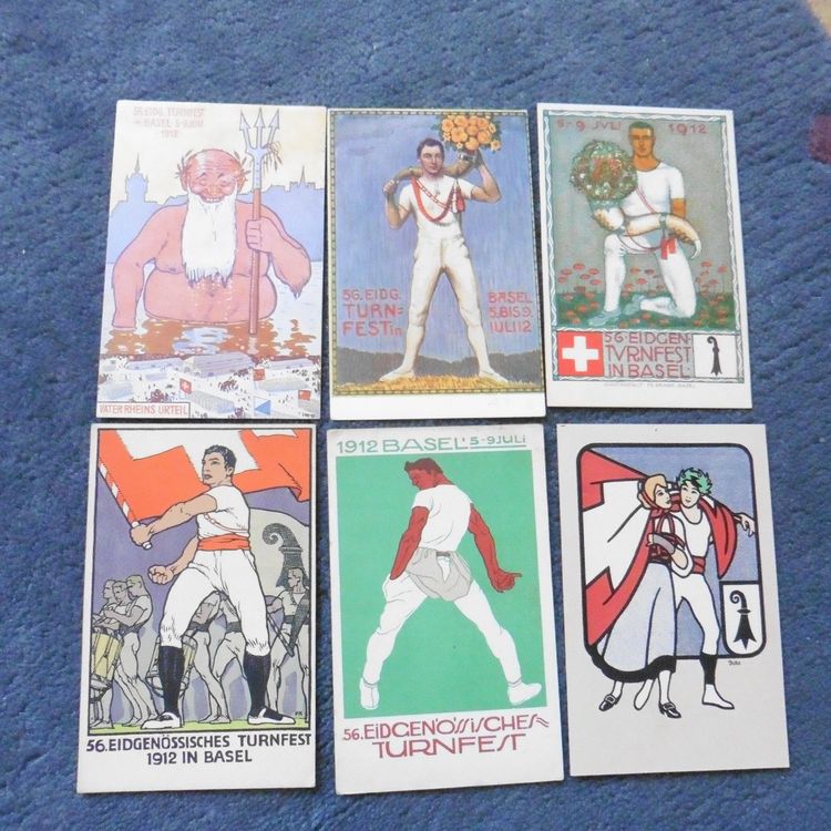 Basel,Eidg.Turnfest,6 Lithos,1912,Künstl.,Neptun,Schwinger | Kaufen auf Ricardo