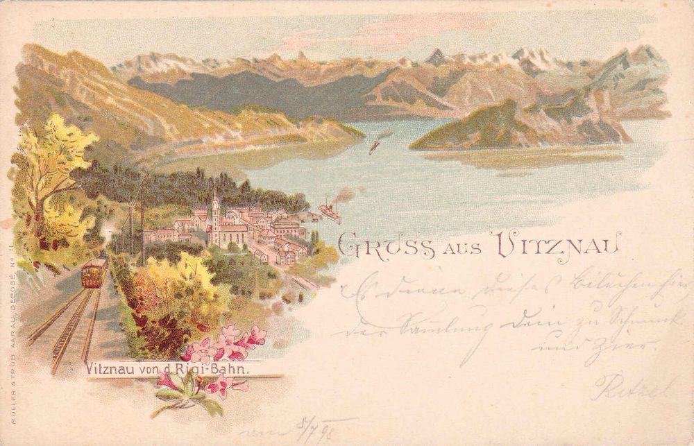 um 1900, "Gruss aus Vitznau", farbige Lithokarte, ungelaufen (Gebraucht) in Wenslingen für CHF 5 ...
