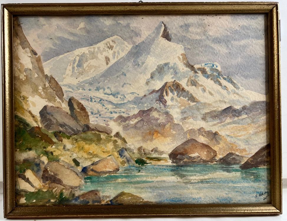 Antike Berglandschaft Aquarell Monogramm. (Gebraucht) in Neuhausen am Rheinfall für CHF 25 – mit ...