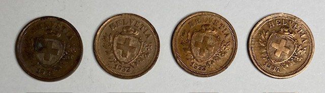 4 Schweizer 1 Rappen Münzen Jahrgang 1931, 1932, 1933, 1934 | Kaufen auf Ricardo