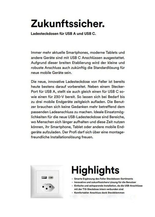 UP Steckdose USB Typ A+C + Typ 13 Feller EDIZIOdue FMI 230V (Neu und ...