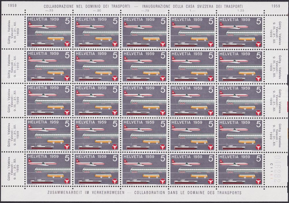 1959, Nr.343 Bogen (Verkehrshaus LU) postfrisch **. (Gebraucht) in ...