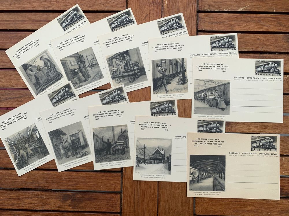 1947 - 100 Jahre Eisenbahn - 10 Postkarten - Serie Komplet | Kaufen auf Ricardo