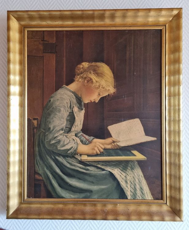 Albert Anker -Schreibende Schülerin- Grosses Bild 54 x 65 cm (Gebraucht ...
