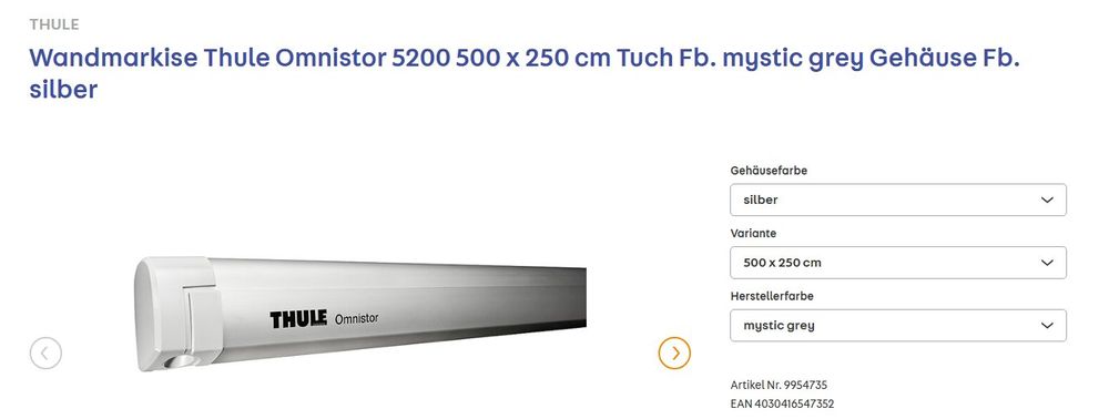 Wandmarkise Thule Omnistor 5200 500 x 250 cm (Neu und originalverpackt ...