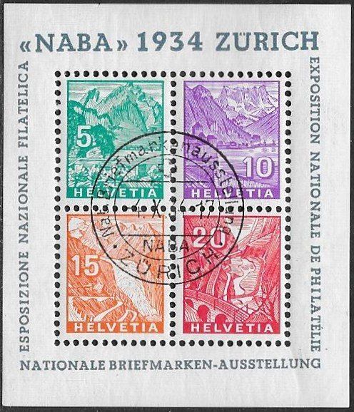 1934 NABA ZH BLOCK Sonderstempel W1 SBK 750.- selten ab 1.- (Gebraucht) in Zürich für CHF 91 ...