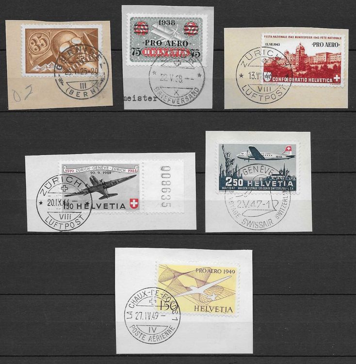 1925-1949:Flugpost 6 Marken auf Ausschnitt | Kaufen auf Ricardo