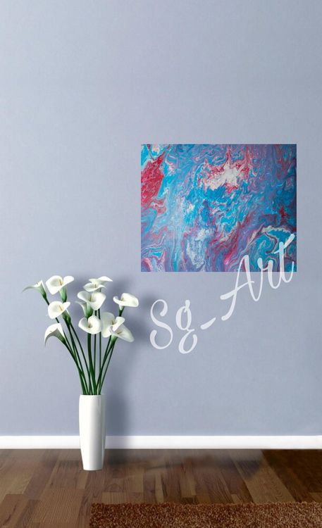 Pouring Acrylbild blau rot abstrakt Unikat (Neu und originalverpackt) in Rheinau für CHF 90 ...