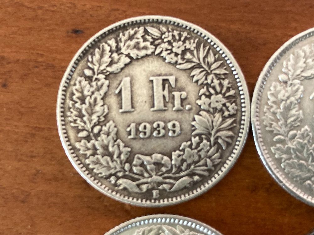 Schweizer Silbermünze 4 x 1 Fränkler 1939 1945 1962 1963 (Gebraucht) in Subingen für CHF 12.5 ...