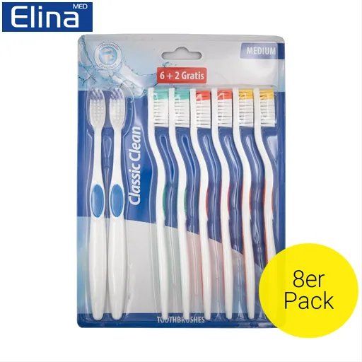 6 +2 Zahnbürsten Set Elina dent Classic Clean Medium Aktion (Neu und ...