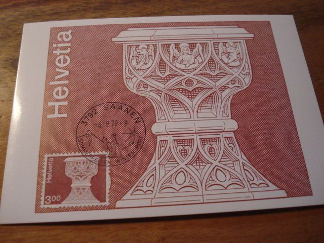 Maximumkarte Dauermarke 1979, 3.-, Taufstein Kirche Saanen (Gebraucht) in Niederwil AG für CHF 1 ...