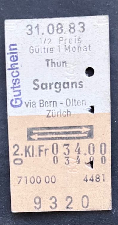 Thun Sargans / Billett 1983 | Kaufen auf Ricardo