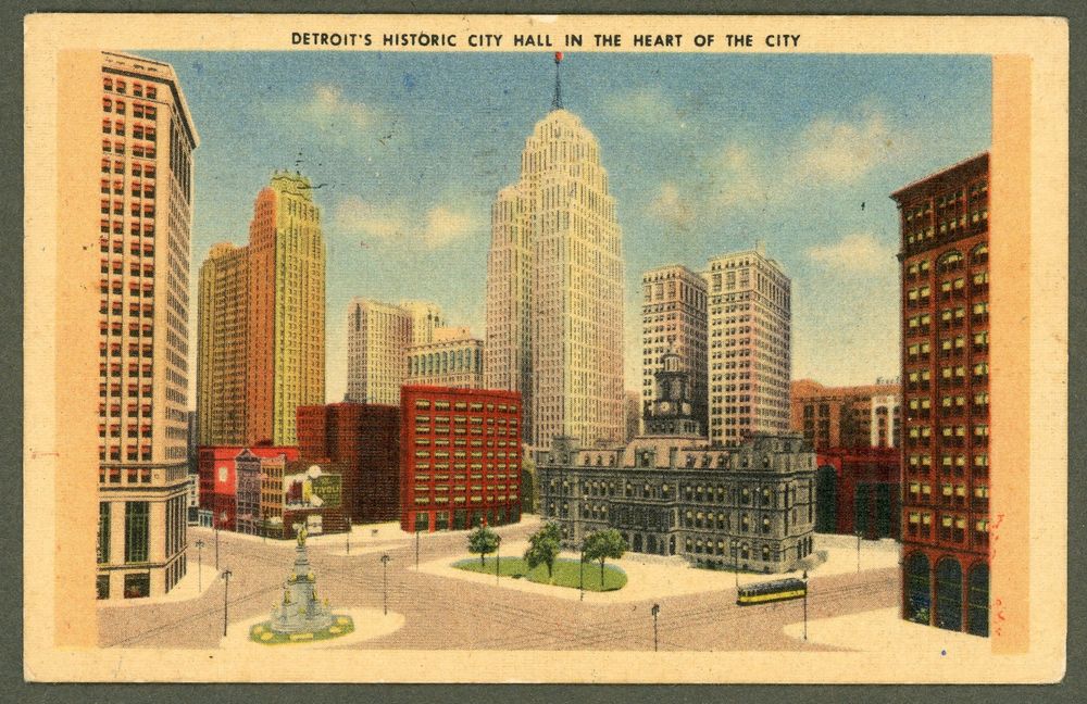 AK col Detroit USA Michigan, City, historic Cityhall, ≈ 1950 (Gebraucht ...