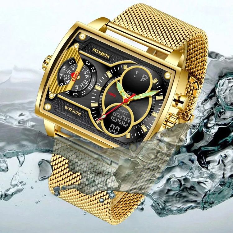 Edler Chronograph Uhr Chrono Armbanduhr Herrenuhr LCD Gold (Neu und ...