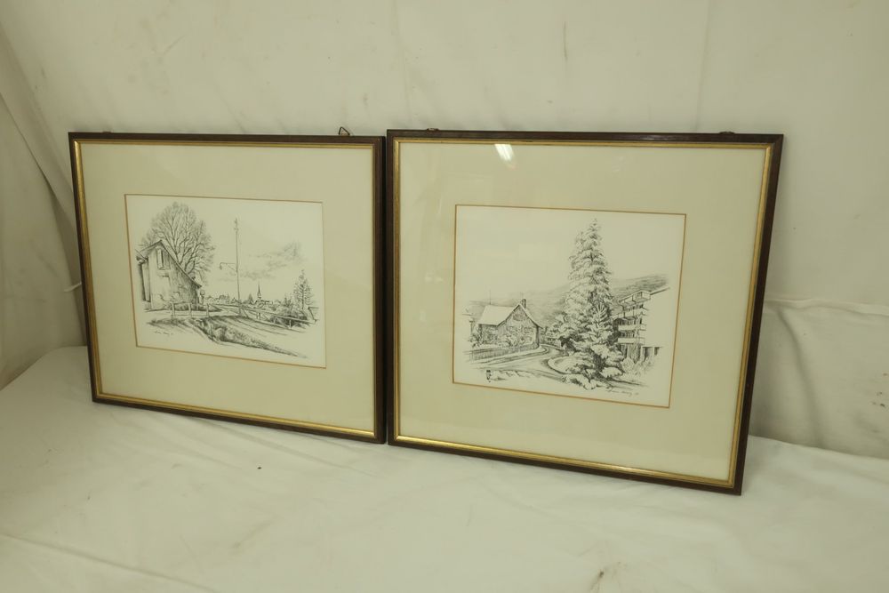 2 Zeichnungen, mit Rahmen, Hans Bienz, signiert, ab nur 1Fr. (Gebraucht) in Pfeffikon LU für CHF ...