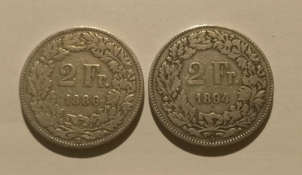2 Franken Silbermünzen 1886 und 1894 (Gebraucht) in Wattwil für CHF 15.1 – mit Lieferung auf ...