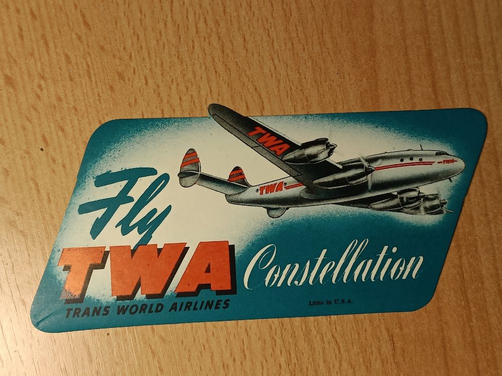 Litho Werbe Koffer Vignette Fly TWA Constellation - 1950 (Gebraucht) in ...
