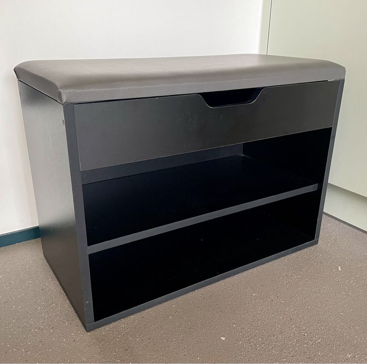 Shoe rack (black, wood and leather) | Kaufen auf Ricardo