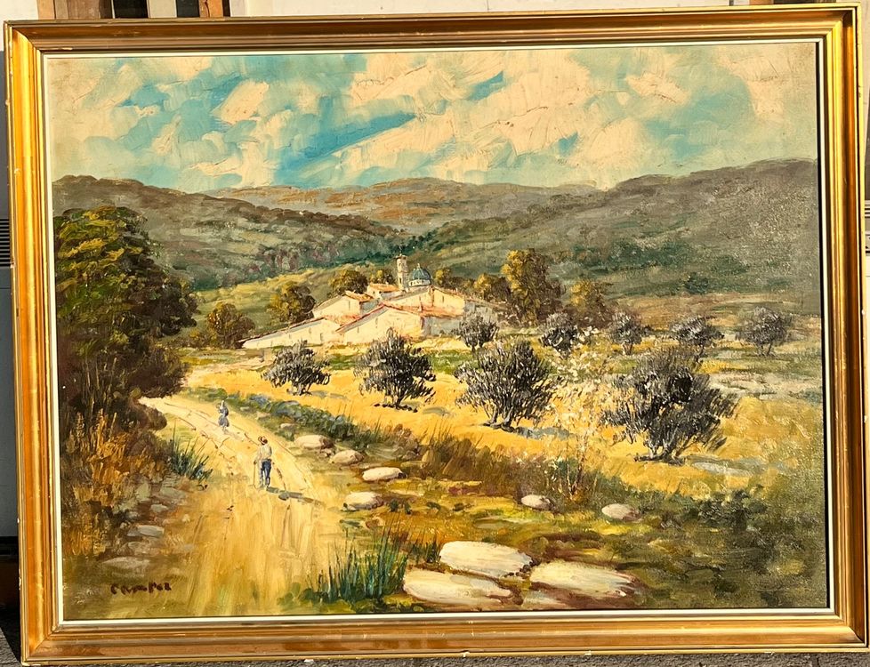 Grosse Landschaft Gemälde mit Personen, Unl.Sig. | Kaufen auf Ricardo