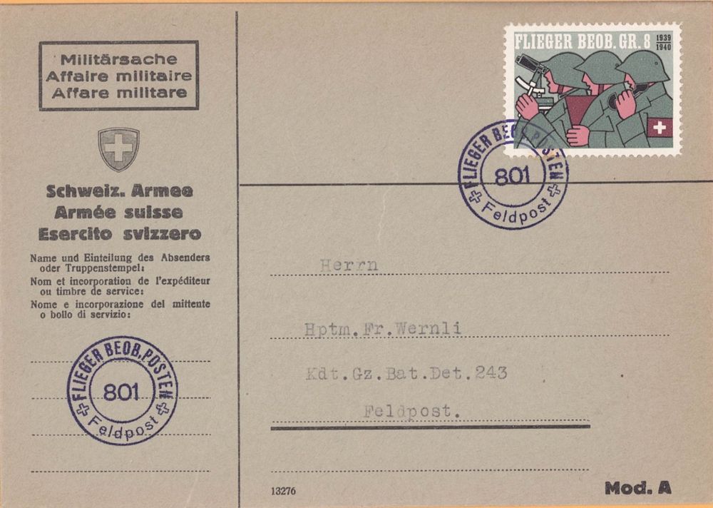 Feldpost mit ...... Fliegerbeobachter (Gebraucht) in Bazenheid für CHF 1.5 – mit Lieferung auf ...