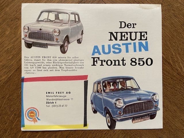 AUSTIN MINI Front 850 kleiner Prospekt 1959 British Motor Co (Gebraucht ...