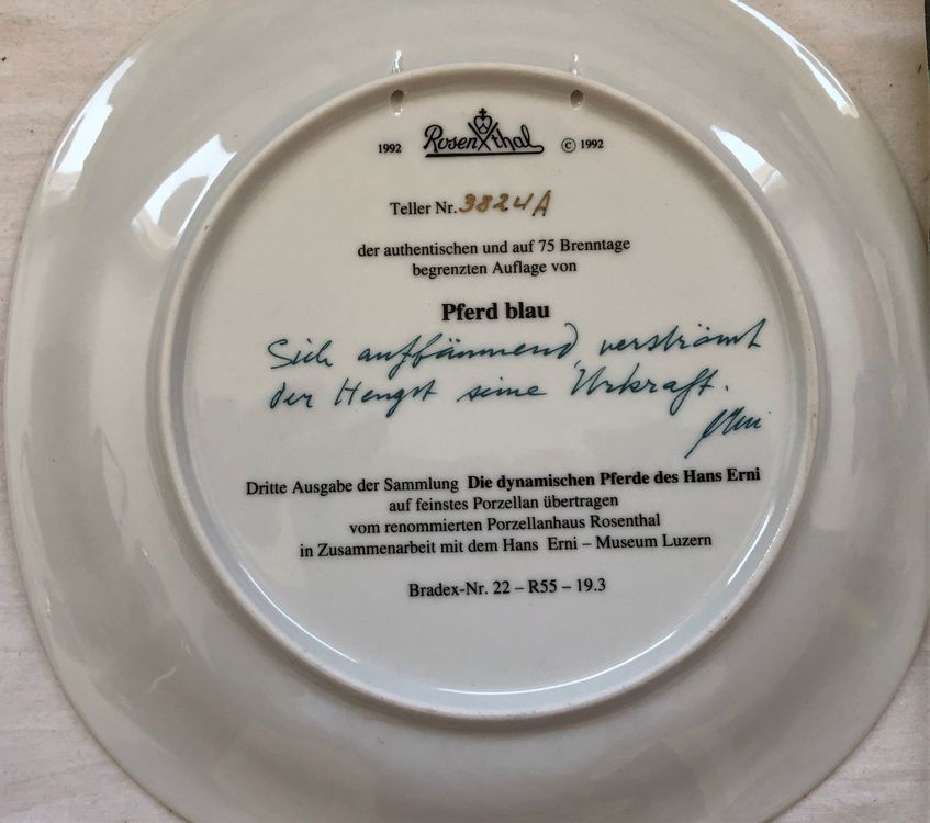 Hans Erni - Rosenthal - Teller - "Dynamische Pferde" - 4Stck (Gebraucht) in Schaffhausen für CHF ...