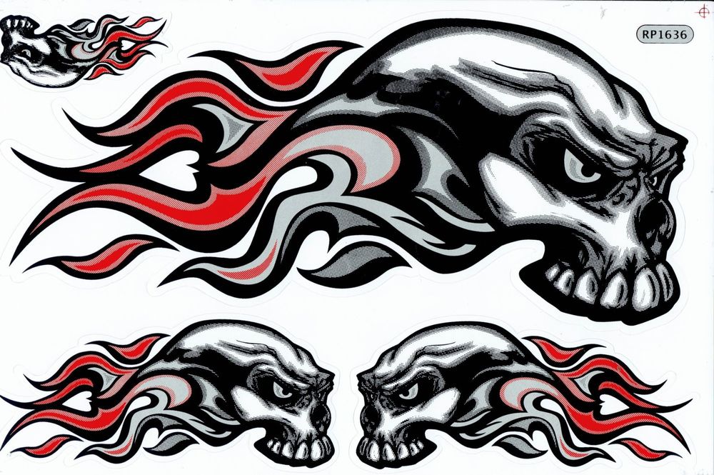 Skull Flammen Aufkleber Sticker 1 Bogen 27x18cm Tuning ST306 (Neu und originalverpackt) in ...