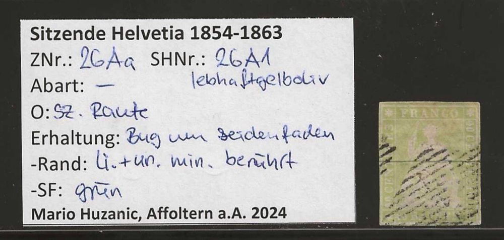 1854 : Strubel Nr. 26Aa (26A1) mit Befund : KP 1700.-- (Gebraucht) in Gümligen für CHF 160 – mit ...