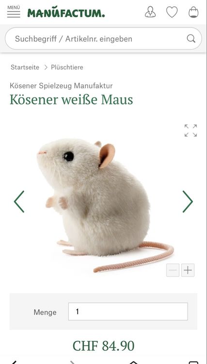 Kösen weisse Maus, Plüschtier, handgemacht, Top Zustand (Neu (gemäss ...