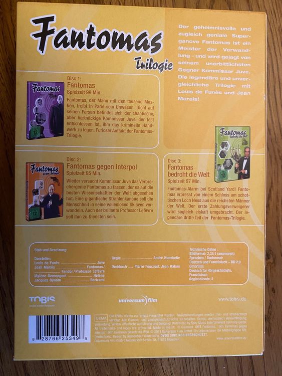 Fantomas Box Trilogie 3 DVDs louis de funes jean marais (Neu (gemäss ...