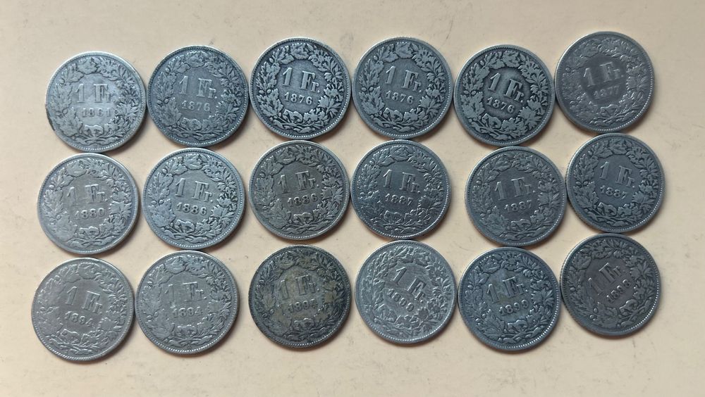 Super seltene 18 x Silbermünzen Helvetia 1 Fr. 1861-1899 (Gebraucht) in Birmensdorf ZH für CHF ...