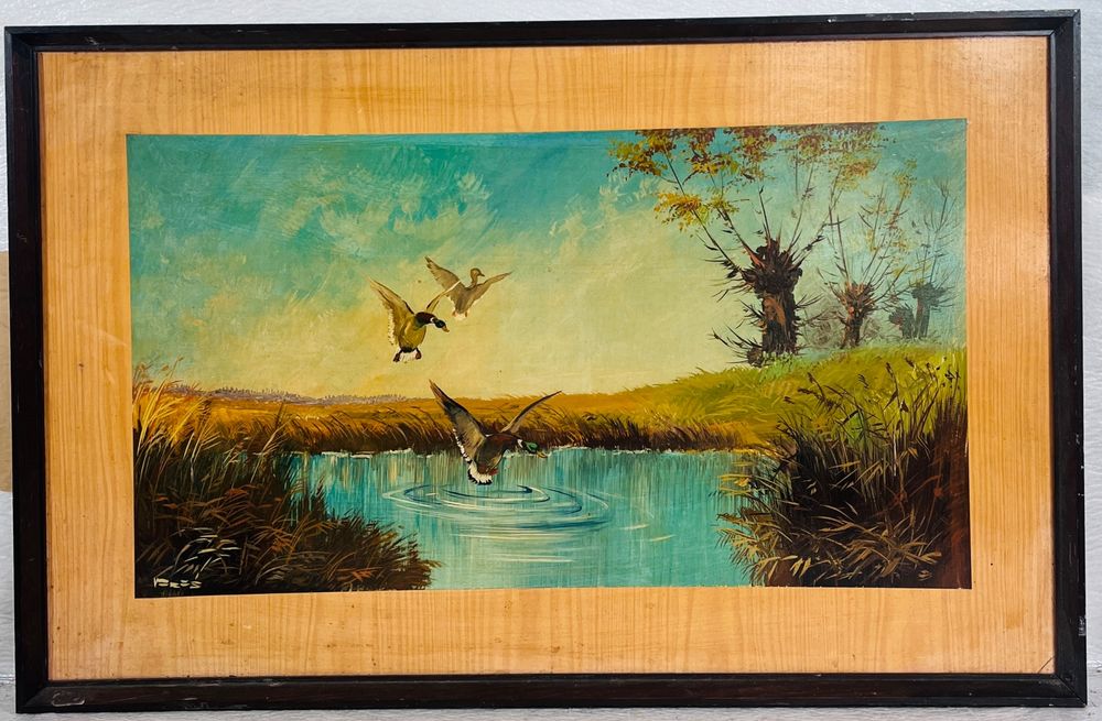 Fliegende Enten auf der See Gemälde unleserlich Signiert | Kaufen auf Ricardo