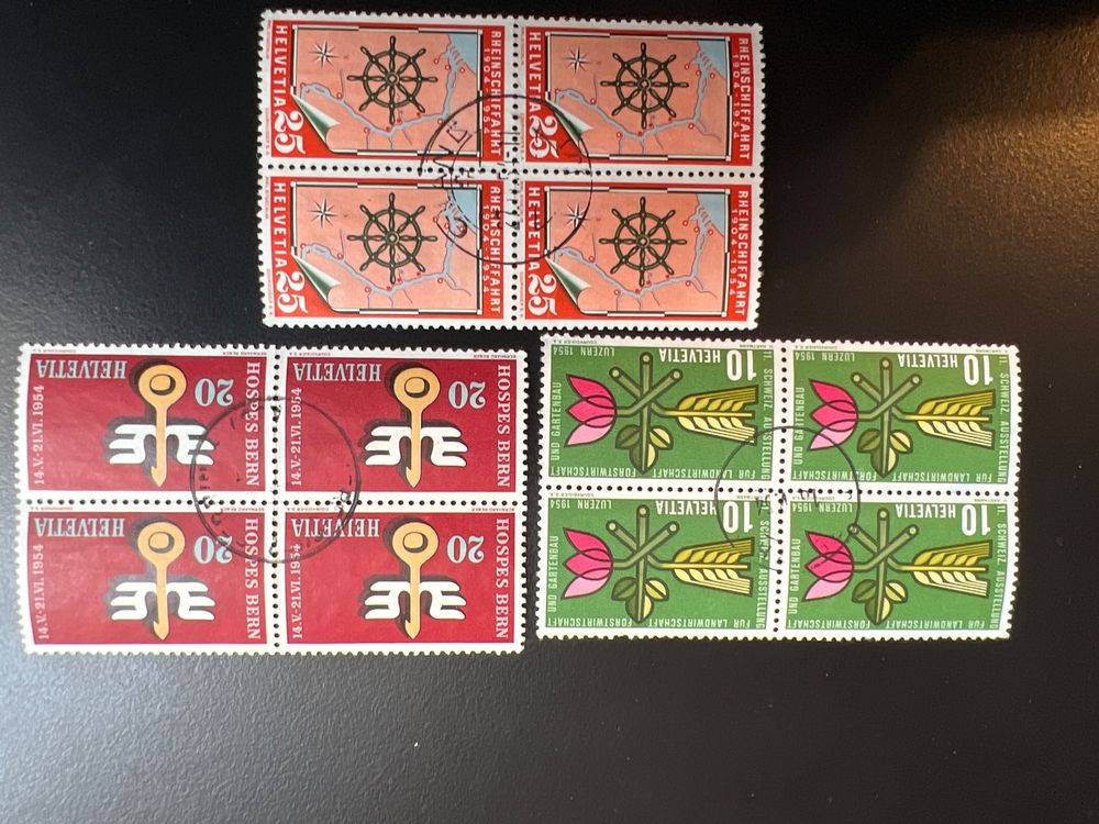3 blocs de 4 timbres oblitérés 1954 selon photo (D'occasion) à Charmey ...