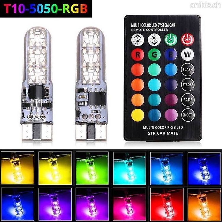 Ampoules RGB 12V T10 LED —> W5W + télécommande || Auto Moto (Neuf avec ...