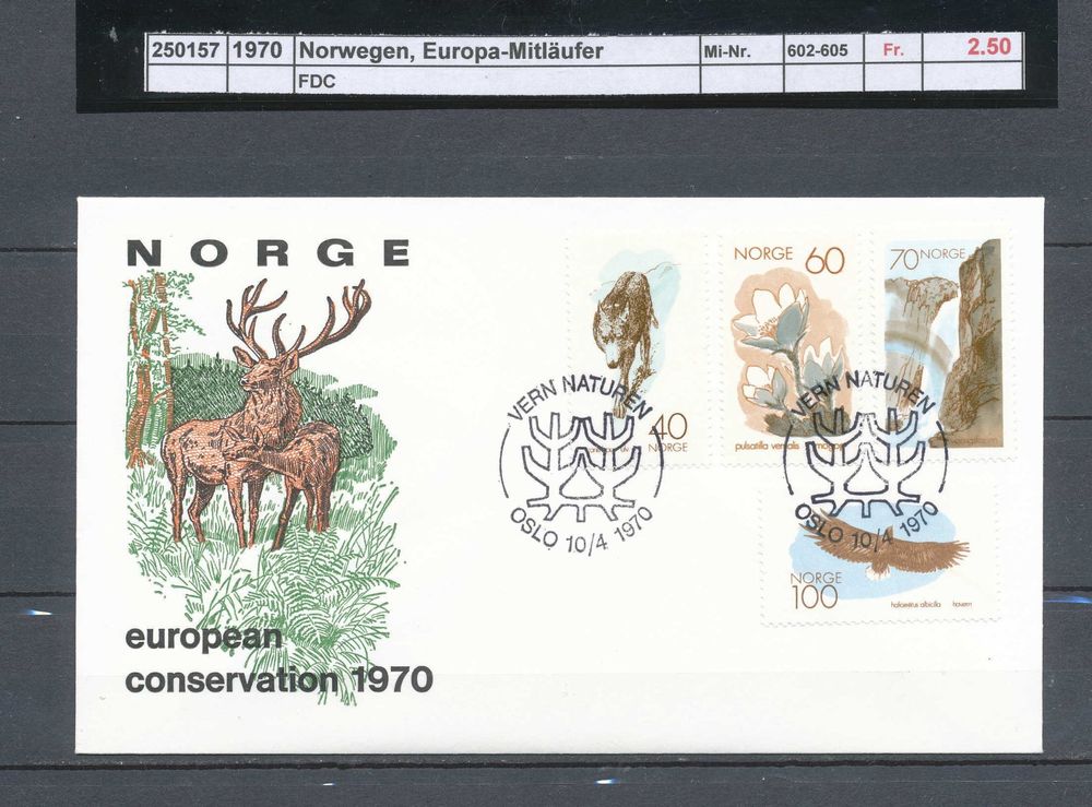 1970 Norwegen, Europa Mitläufer - Naturschutzjahr, FDC (Gebraucht) in Winterthur für CHF 2.5 ...