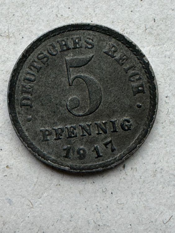 5 Pfennig 1917 E Deutsches Reich Eisen Notmünze Sammler rar (Gebraucht ...