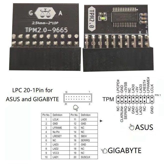 TPM 2.0-9665 Modul für Gigabyte und Asus 20Pol. (Gebraucht) in für CHF ...