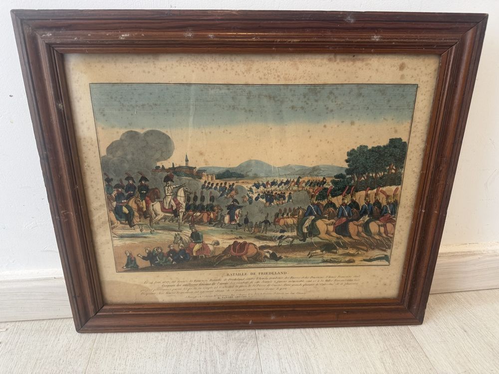 Gravure XIXe Bataille de Friedland - Cadre Bois d'Époque (Gebraucht) in ...