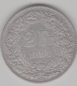 2 Franken 1894 Silber. (Gebraucht) in Schlieren für CHF 8 – mit Lieferung auf Ricardo kaufen