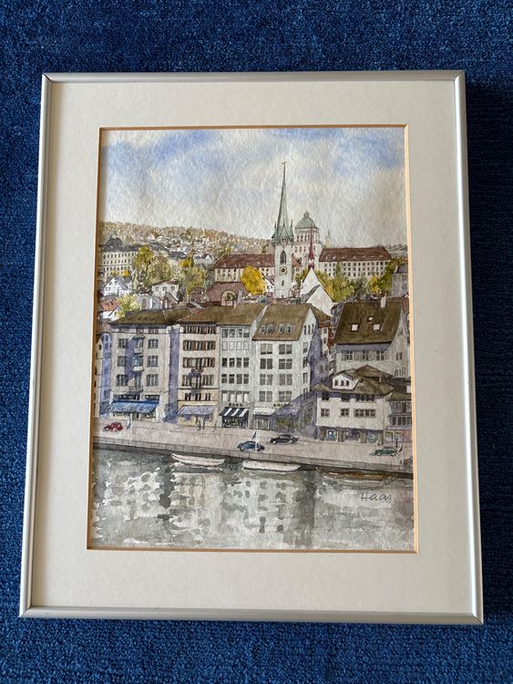 Aquarell Zürich, Originalbild, , handsigniert, Herbst 🍂 51 (Gebraucht) in Kloten für CHF 45 ...