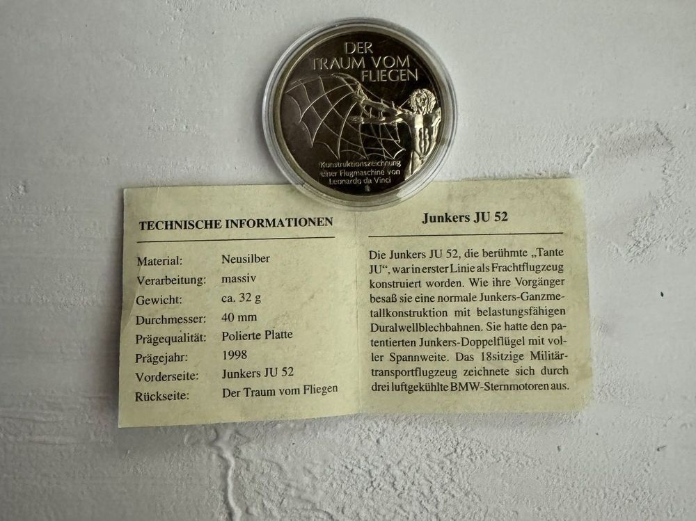 Gedenkmünze, Der Traum vom Fliegen, Tante Ju 52, pp | Kaufen auf Ricardo