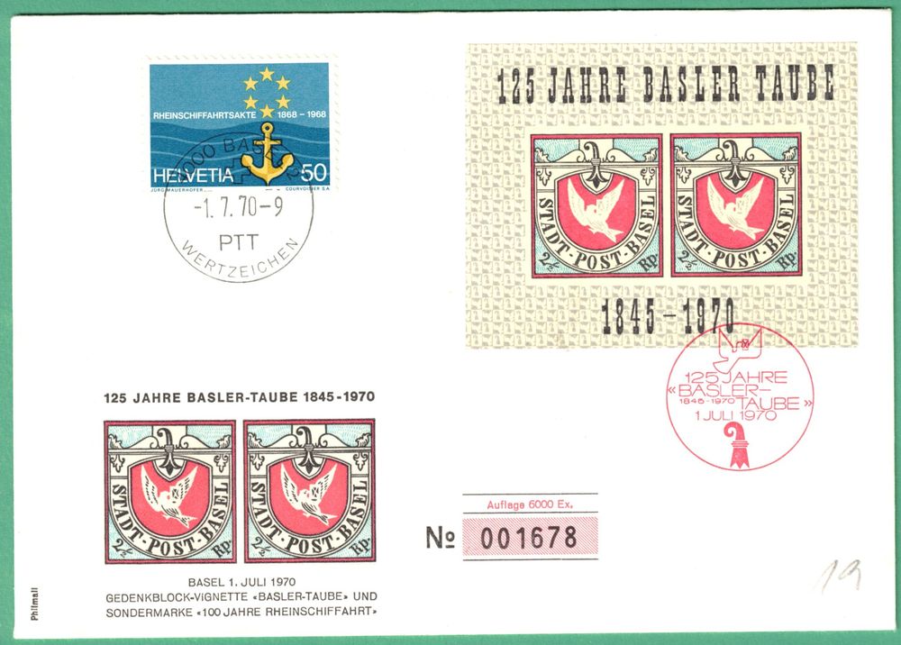 125 Jahre Basler Taube mit Vignette 1970 | Kaufen auf Ricardo
