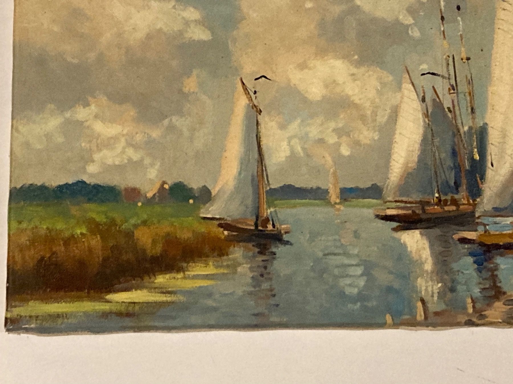 Landschaftsgemälde signiert mit Segelschiffen am Ufer, Steg (Gebraucht) in Hirzel für CHF 65 ...