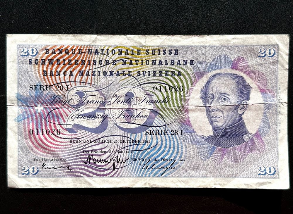 20er Banknote Franken Schweiz 1965 (Gebraucht) in Seltisberg für CHF 8 ...