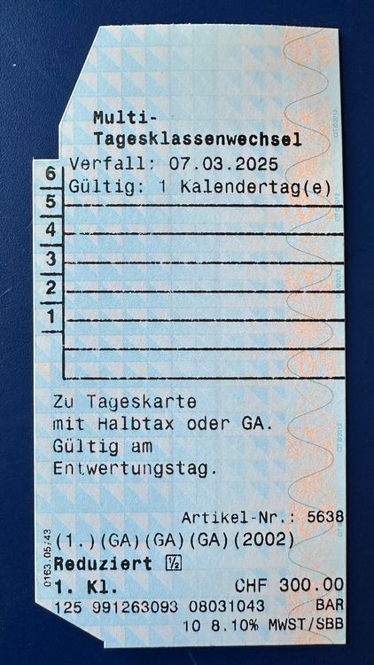 SBB Multi-Tagesklassenwechsel (für Fahrten in der 1. Klasse) (Neu ...