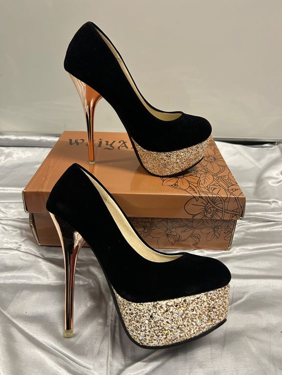 Elegante Stiletto Pumps Gold Schwarz Gr 37 Neu (Neu und ...